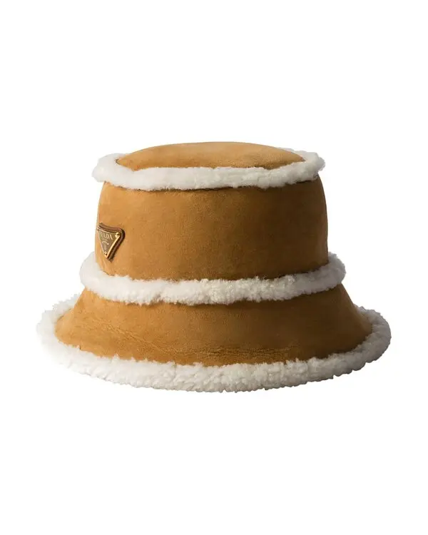 Prada Suede Shearling Bucket Hat - Neutral
