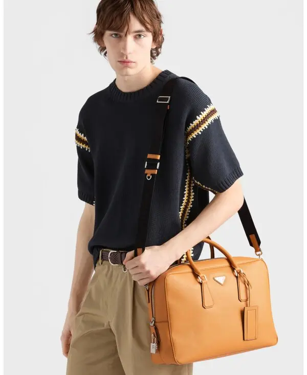 Prada Saffiano Leather Briefcase - Orange