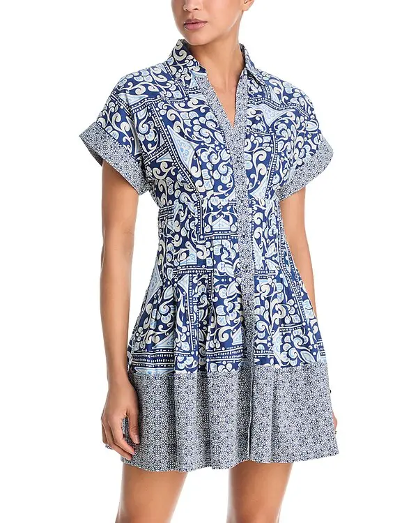 Cara Cara Nash Floral Mini Dress - Heart Tile Cornflower