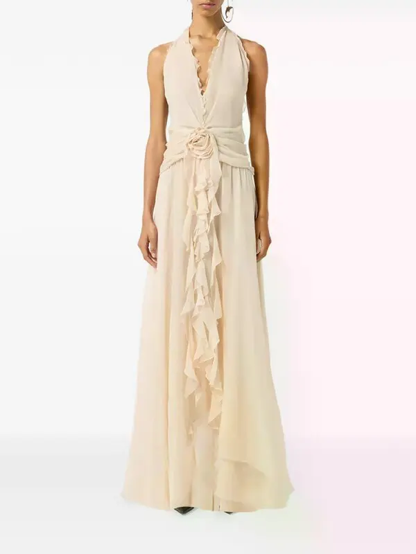 Blumarine Ruffled Flower Long Dress - Neutrals