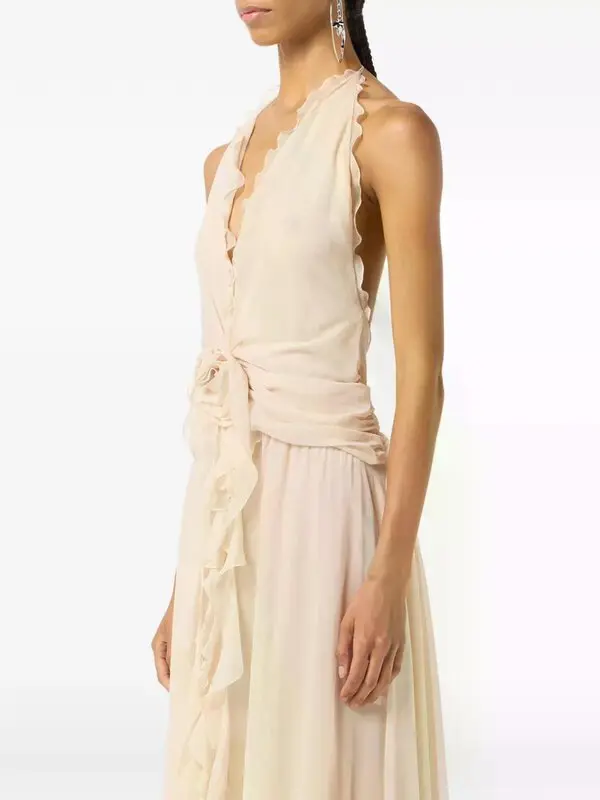 Blumarine Ruffled Flower Long Dress - Neutrals