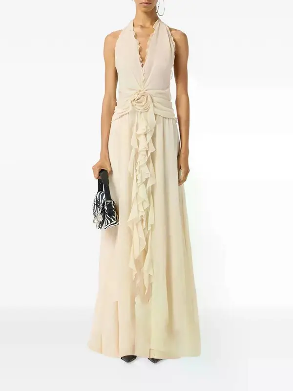 Blumarine Ruffled Flower Long Dress - Neutrals