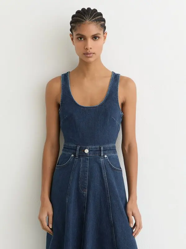REISS Rosie Denim Sleeveless Midi Dress