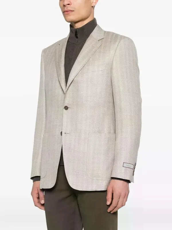 Canali Button Herringbone Blazer - Neutrals