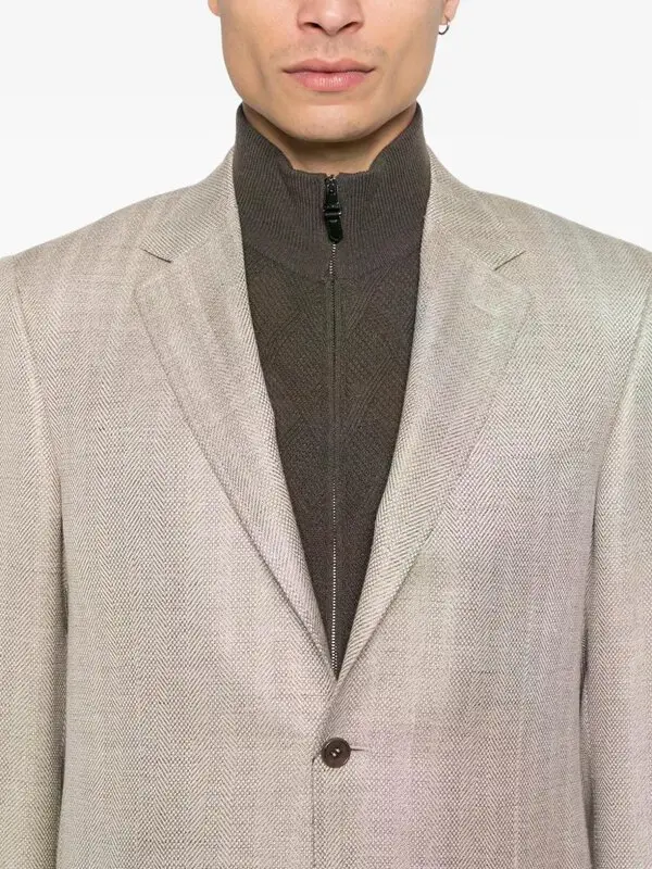 Canali Button Herringbone Blazer - Neutrals
