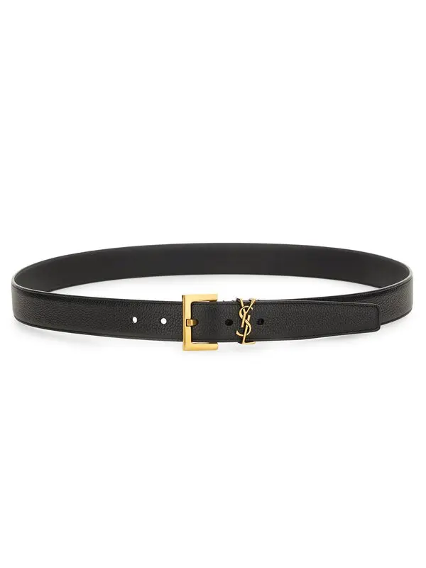 Saint Laurent Cassandras Leather Belt - Black