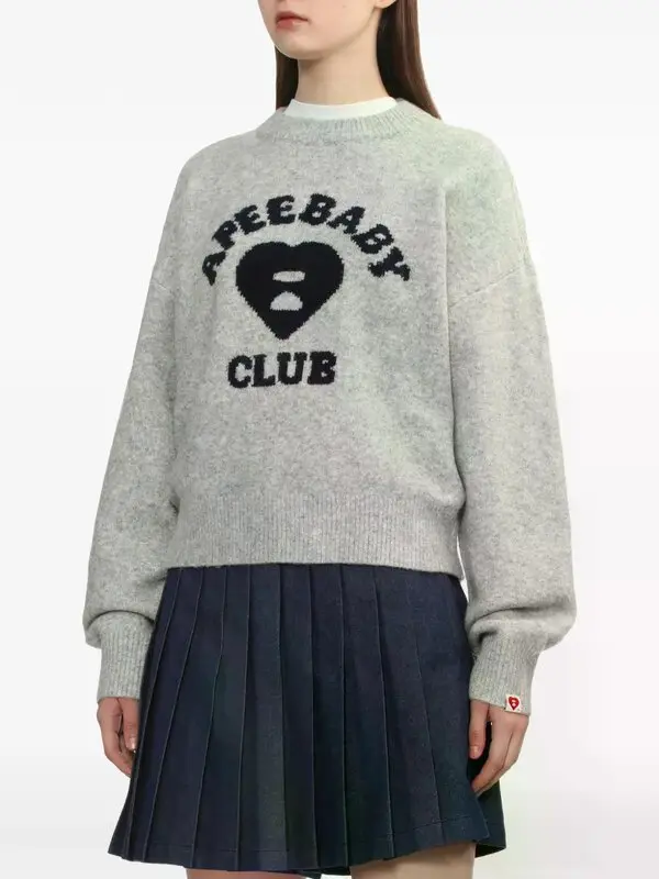 A BATHING APE Graphic Crew Neck Sweater - Grey