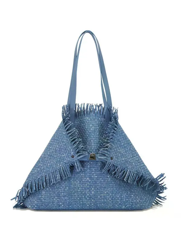 Akris Medium Fringed-edges Woven Tote Bag
