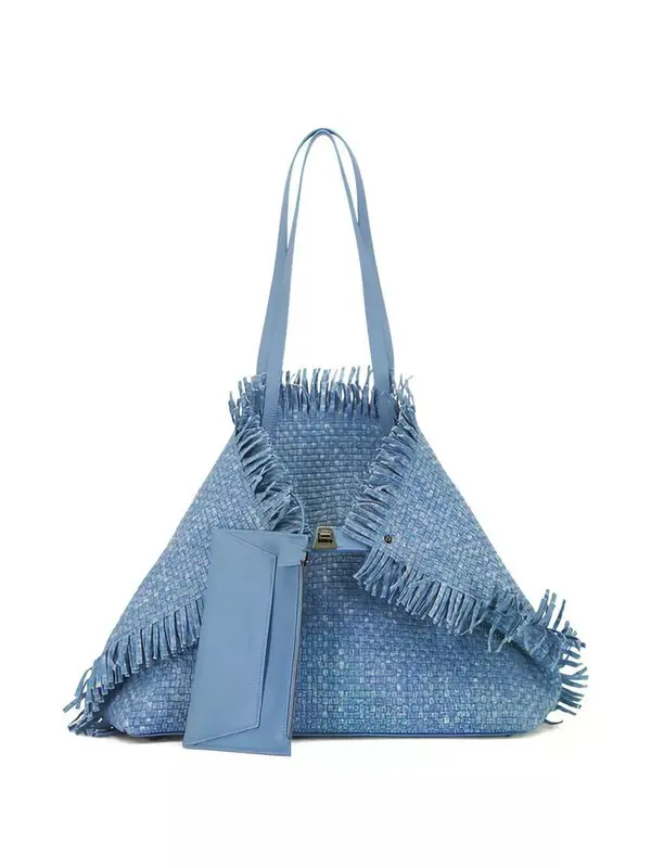 Akris Medium Fringed-edges Woven Tote Bag