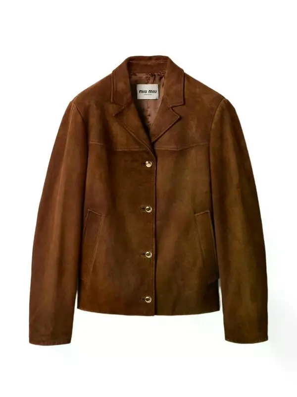 Miu Miu Waxed Suede Leather Blouson Jacket - Brown