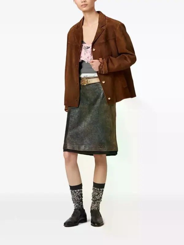 Miu Miu Waxed Suede Leather Blouson Jacket - Brown