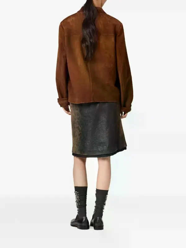 Miu Miu Waxed Suede Leather Blouson Jacket - Brown