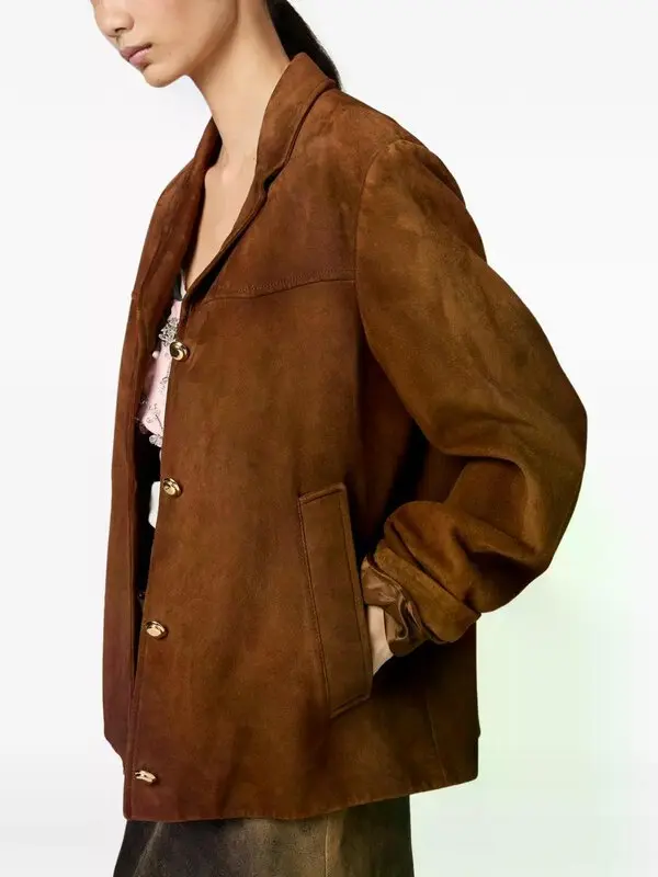 Miu Miu Waxed Suede Leather Blouson Jacket - Brown