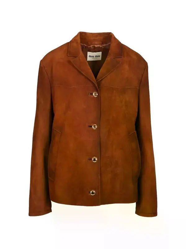 Miu Miu Waxed Suede Leather Blouson Jacket - Brown