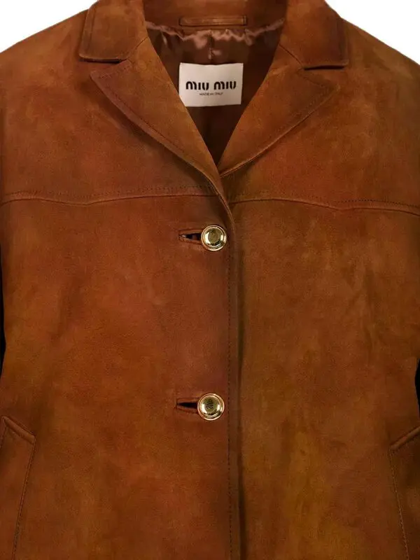 Miu Miu Waxed Suede Leather Blouson Jacket - Brown