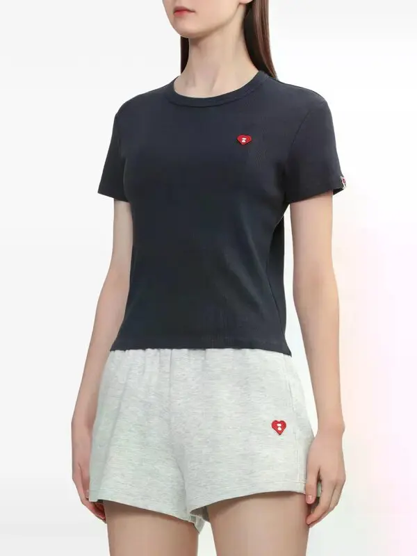 A BATHING APE Ribbed Heart Appliqué T-shirt - Blue
