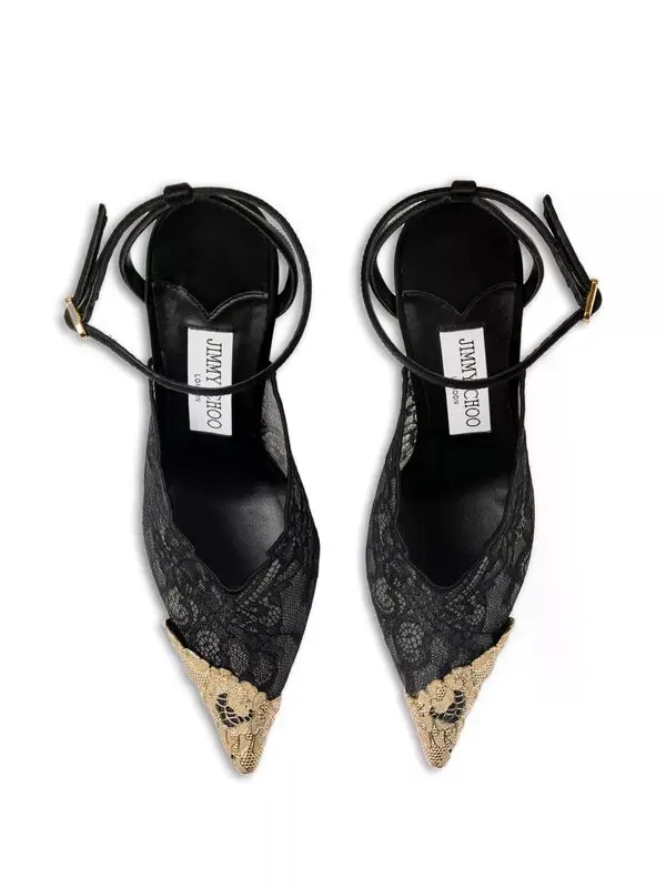 JIMMY CHOO Faiz 100 Lace Metal-toe Pumps - Black