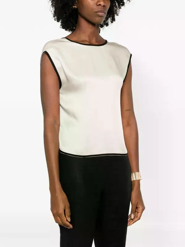 FORTE_FORTE Contrast-trim Sleeveless Blouse - Neutrals