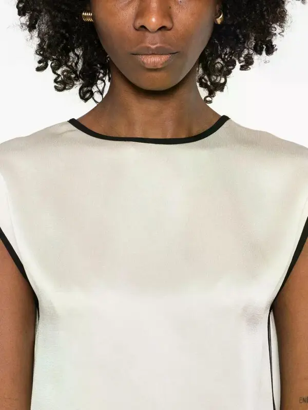 FORTE_FORTE Contrast-trim Sleeveless Blouse - Neutrals