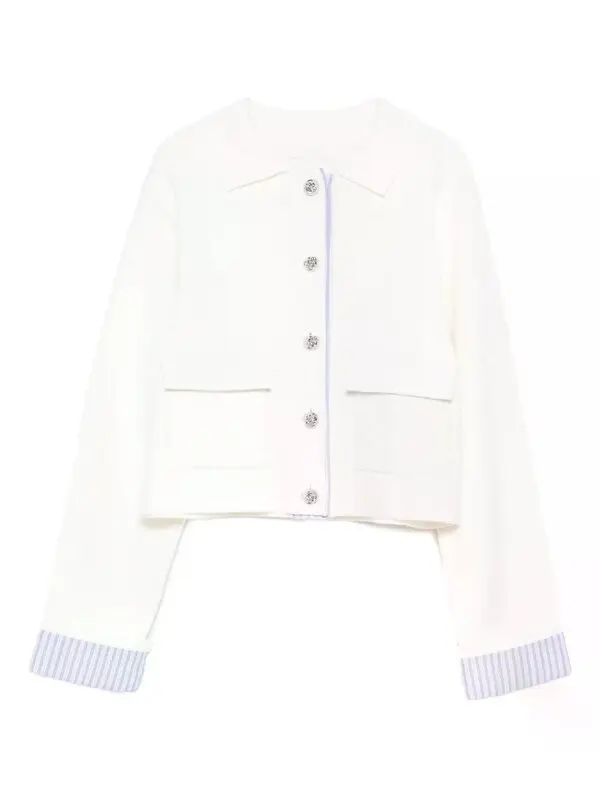 Sandro Polo-collar Cardigan With Striped Cuffs - Neutrals