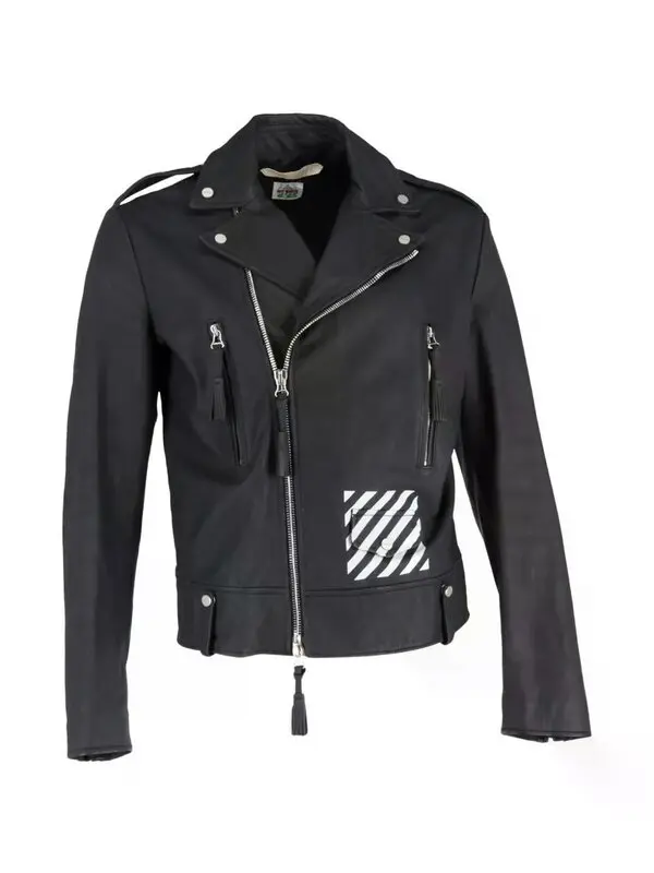 Off-White Diagonal Stripe Leather Biker Jacket