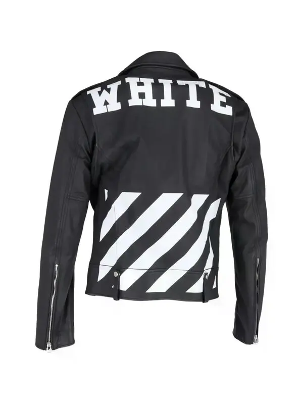 Off-White Diagonal Stripe Leather Biker Jacket
