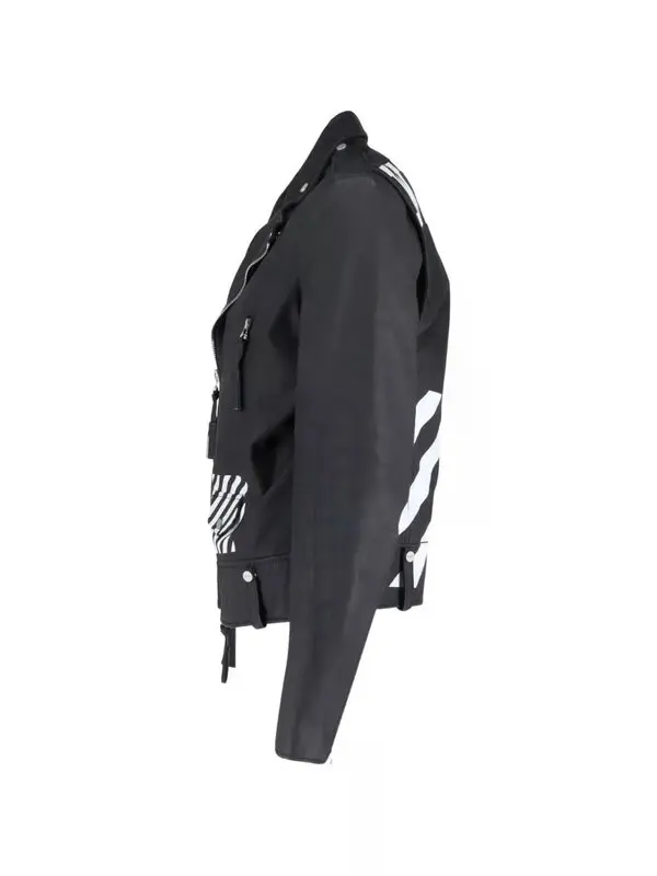 Off-White Diagonal Stripe Leather Biker Jacket