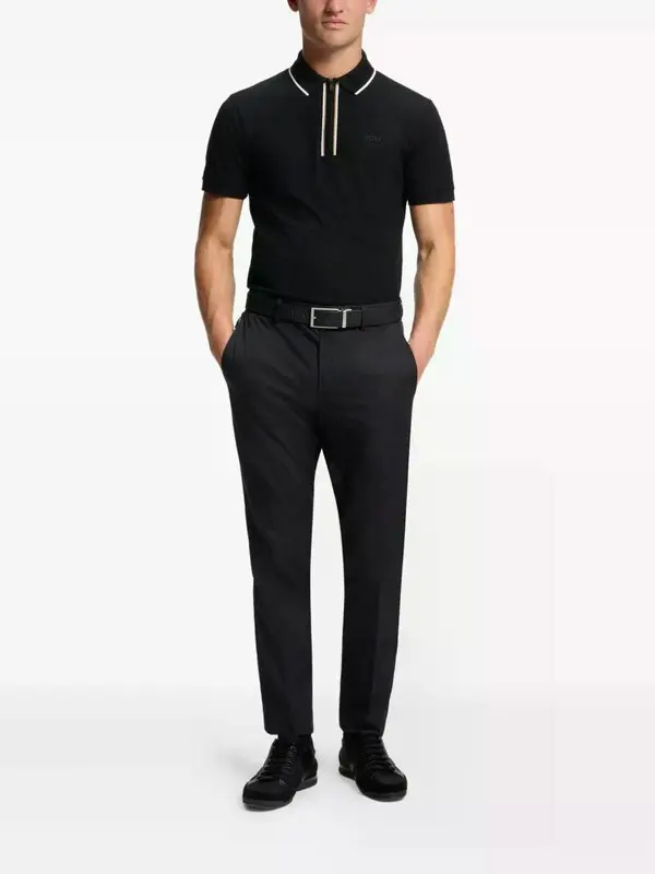 BOSS Striped-collar Polo Shirt - Black
