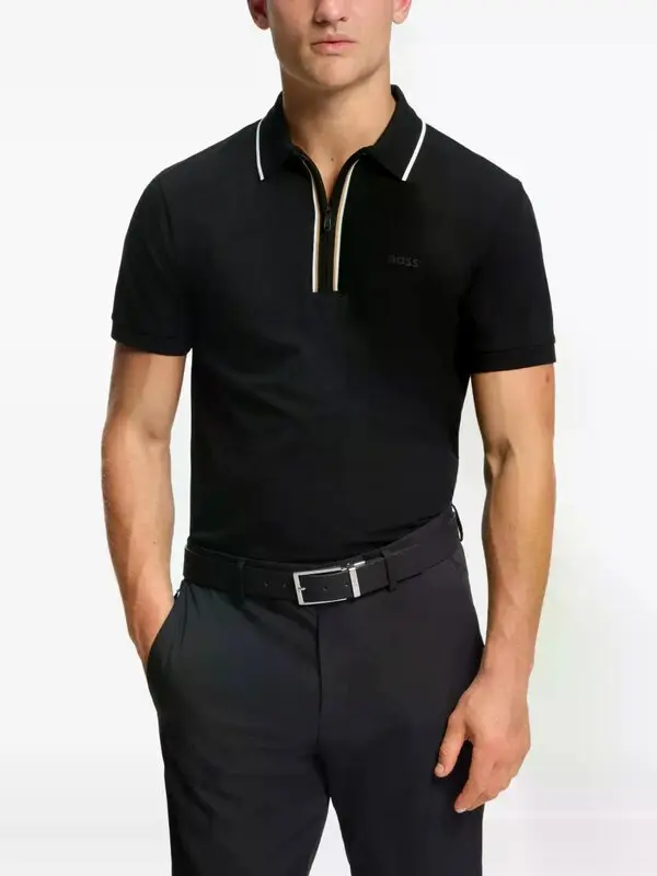 BOSS Striped-collar Polo Shirt - Black