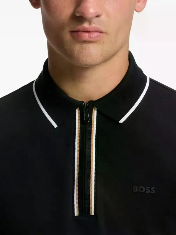 BOSS Striped-collar Polo Shirt - Black