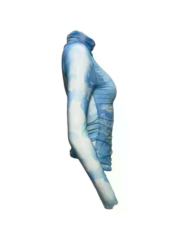 GANNI Printed Turtleneck Top - Blue