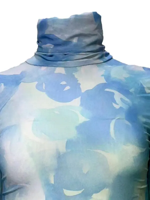 GANNI Printed Turtleneck Top - Blue
