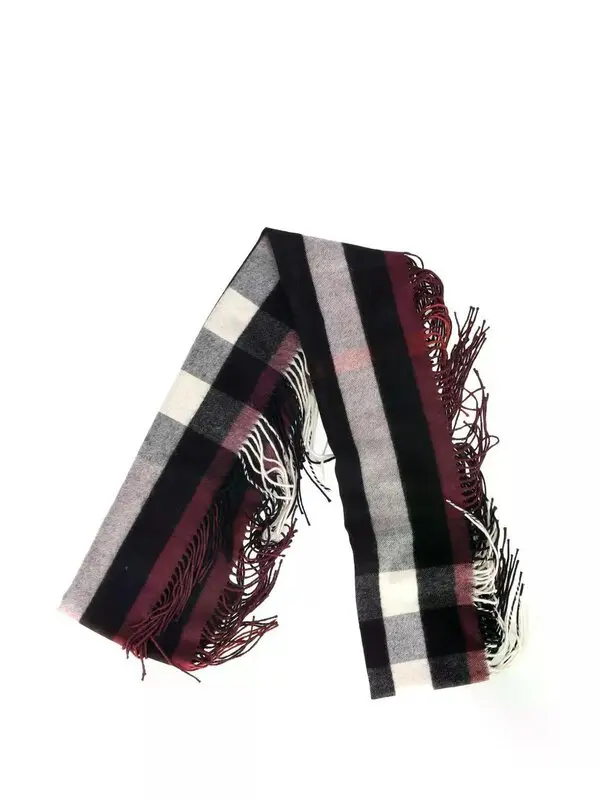Burberry Fringed Checked Scarf - Black