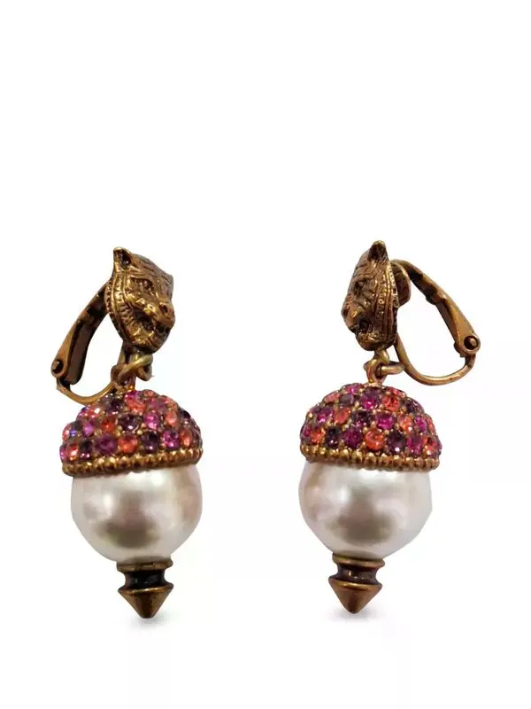 Gucci Crystal Faux-pearl Tiger Clip-on Earrings - Gold
