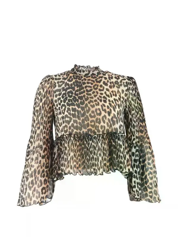 GANNI Leopard-print Ruffle Trim Blouse