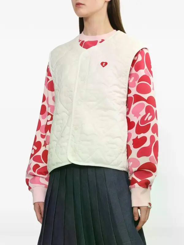 A BATHING APE Quilted Gilet With Heart Appliqu - Neutrals