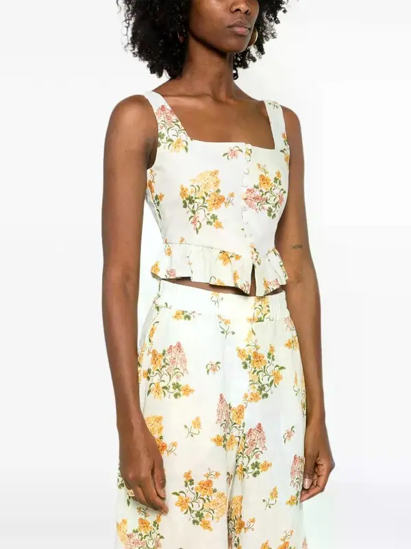Agua Bendita Floral-print Corset Top - Neutrals