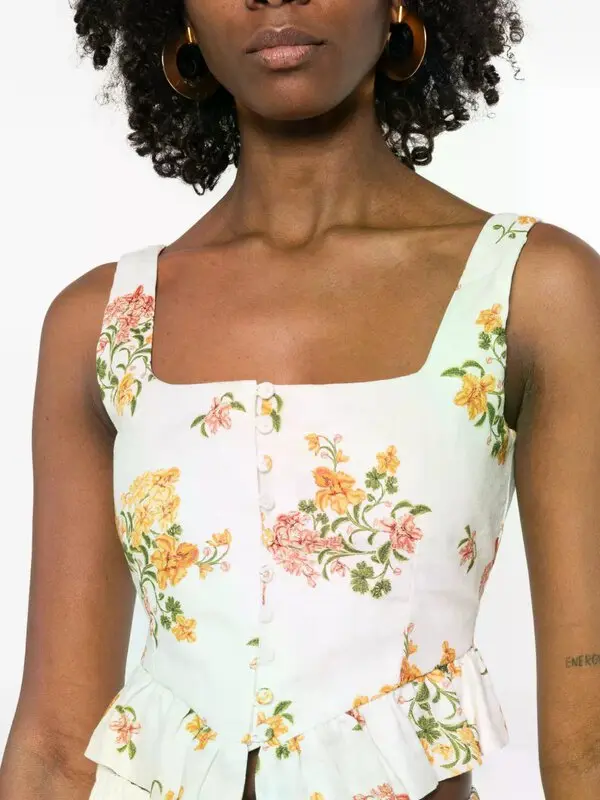 Agua Bendita Floral-print Corset Top - Neutrals