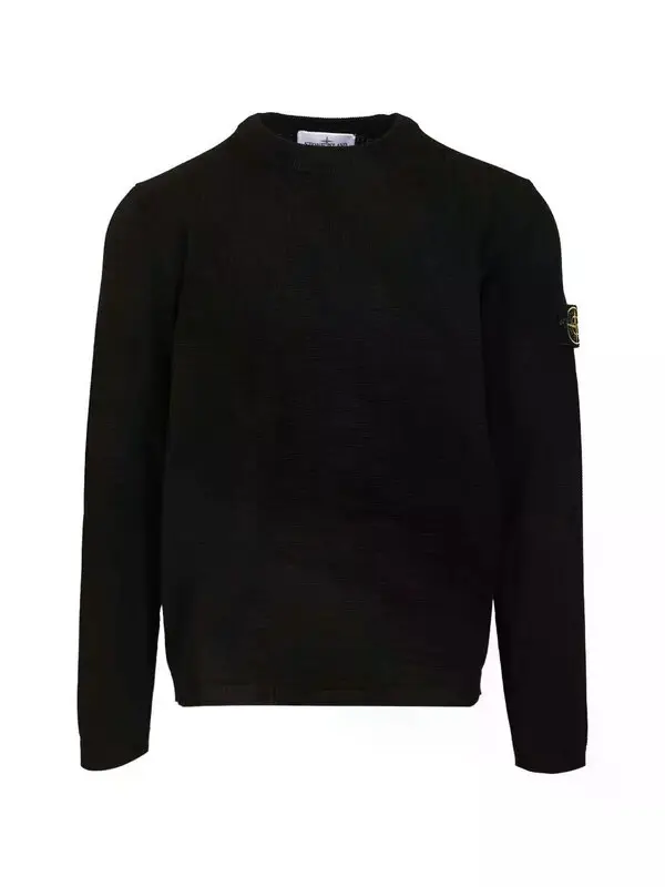 Stone Island Crew Neck Sweater With Logo Patch - Black