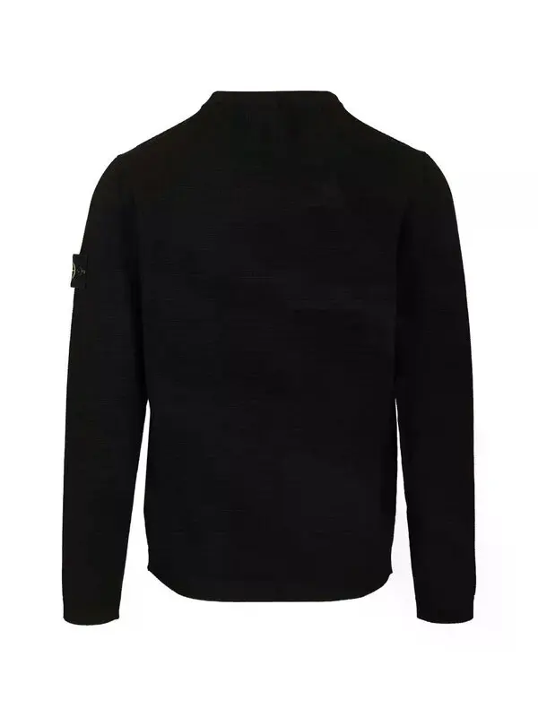 Stone Island Crew Neck Sweater With Logo Patch - Black