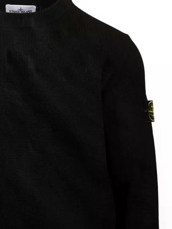 Stone Island Crew Neck Sweater With Logo Patch - Black