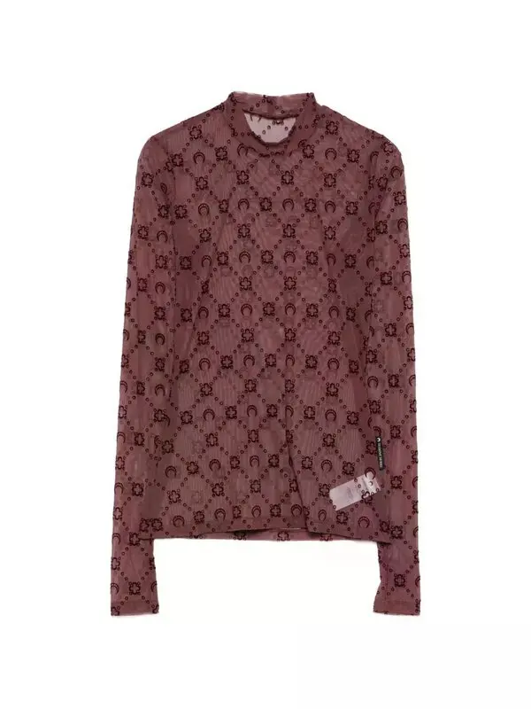 MARINE SERRE Moonogram Sheer Long Sleeve Top - Red