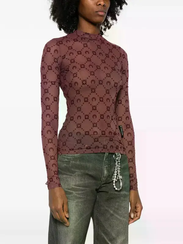 MARINE SERRE Moonogram Sheer Long Sleeve Top - Red