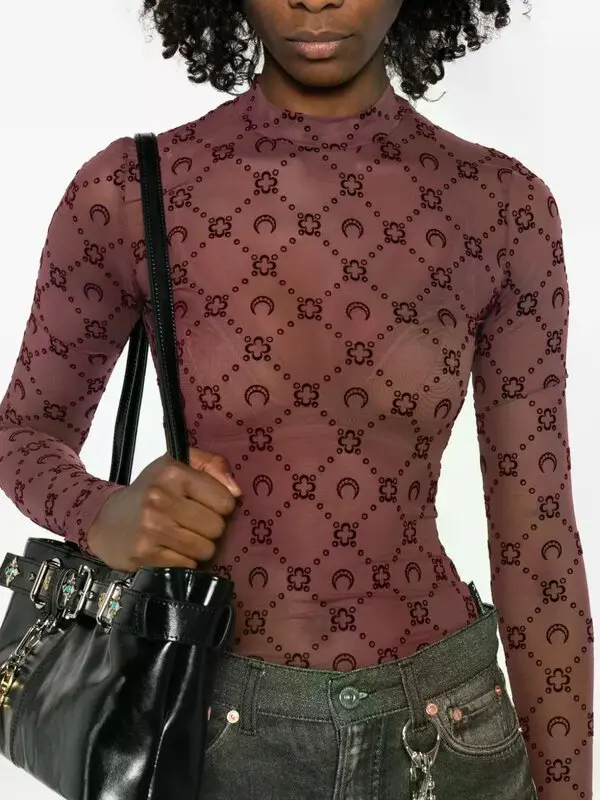 MARINE SERRE Moonogram Sheer Long Sleeve Top - Red