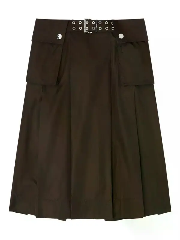 GANNI Duchesse Nylon Pleated Skirt - Brown