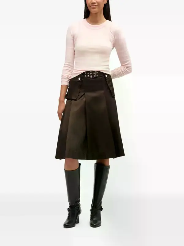 GANNI Duchesse Nylon Pleated Skirt - Brown
