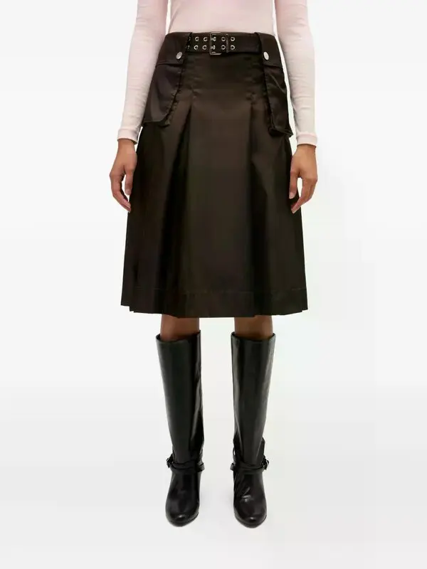 GANNI Duchesse Nylon Pleated Skirt - Brown
