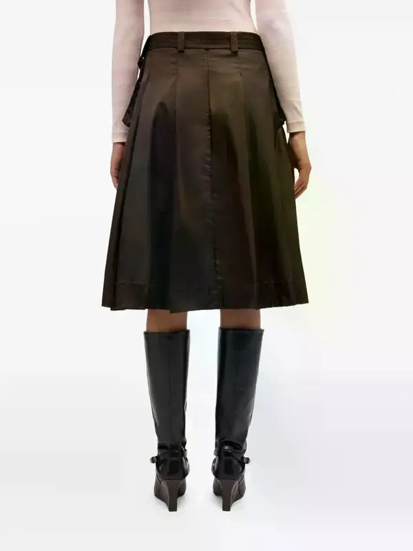 GANNI Duchesse Nylon Pleated Skirt - Brown