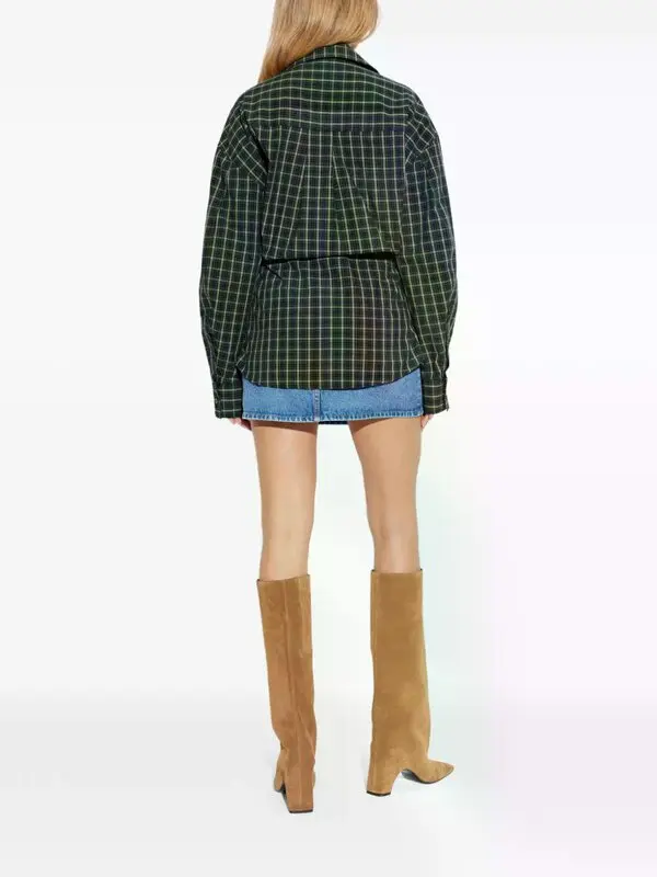 Alexander Wang Cotton Plaid Wrap Mini Dress - Green