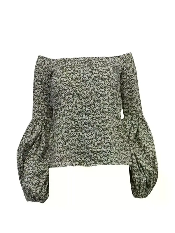 Caroline Constas Puff-sleeve Floral-print Blouse - Green